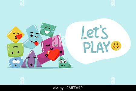 Cute math figures, geometric shapes characters with faces. Abstract ...