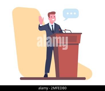 Public speech of confident man leader in front of audience vector ...