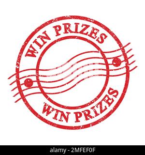 WIN PRIZES text written on red rectangle stamp sign Stock Photo - Alamy