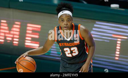 Syracuse Orange guard Kiara Lewis (23) dribbles against the Miami ...