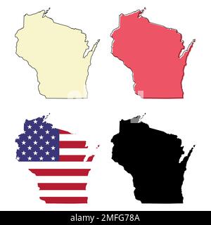 Set of Wisconsin map shape, united states of america. Flat concept icon ...
