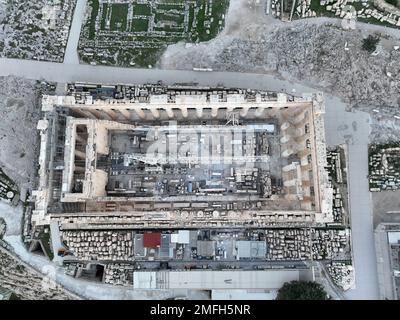 A drone view of the Parthenon on a sunny day in Athens, Greece Stock ...