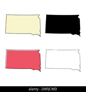 Set of South Dakota map shape, united states of america. Flat concept ...
