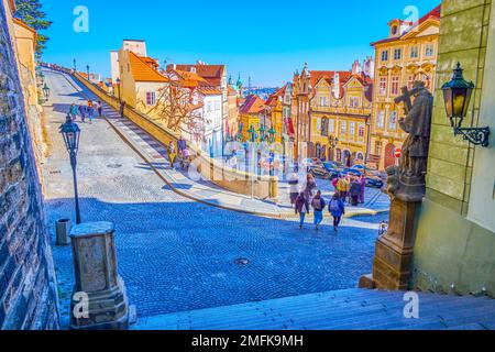 Prague - tourists in the Nerudova ulice/Nerudova street/, hostinec U ...