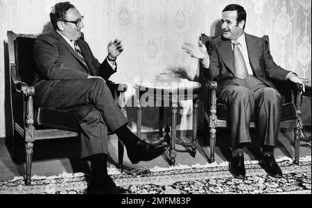 Secretary of State Henry Kissinger with Hafez Assad, President of Syria ...