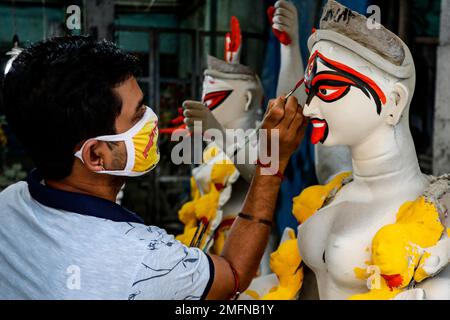 face of goddess kali clay idol made for the occasion of kali puja in ...
