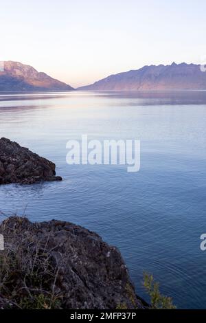 Sunset over the beautiful Lago General Carrera in southern Chile Stock ...