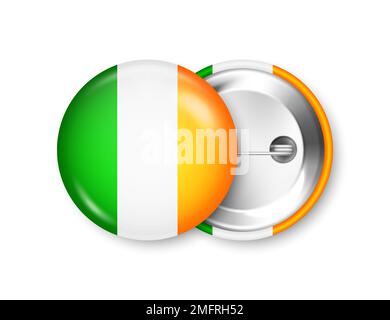 Realistic button badge with printed Irish flag. Souvenir from Ireland ...