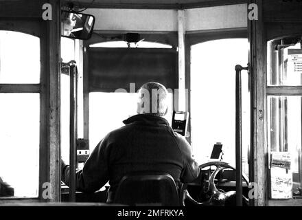 Lisbon historic yellow bus driver Stock Photo - Alamy