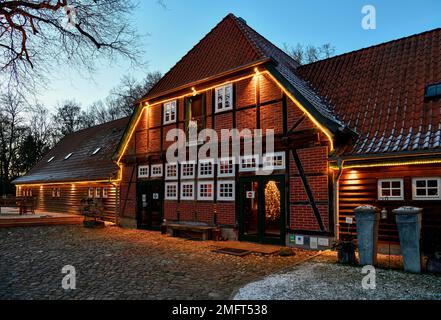Thansen Manor, blue hour, Soderstorf, Lueneburg Heath nature Park ...