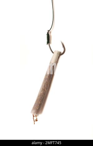 marijuana cigarette hanging from a hook drug addiction concept close-up ...