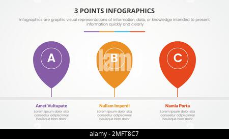 3 points or stages infographic concept with right direction and boxed information arrow for ...