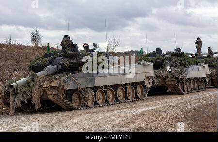 Leopard II tanks in Grafenwoehr training area participating in a joint ...