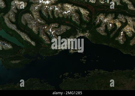 World Satellite Map in winter, with partial snow cover and showing ...