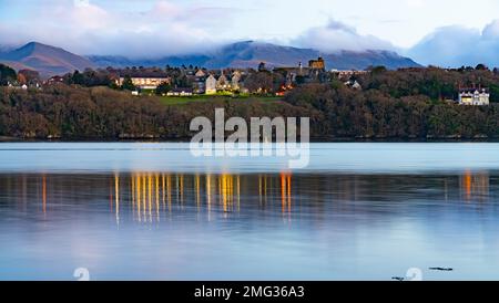 Bangor University, viewed from Anglesey, on the opposite side of the ...