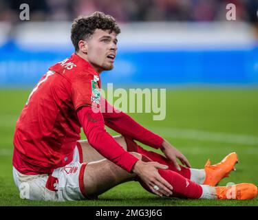 Neco Williams of Nottingham Forest reacts during the Premier League ...