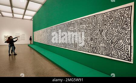 Visitors watching artwork by US artist Keith Haring during an ...