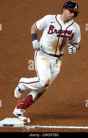 Atlanta Braves' Austin Riley rounds third base after hitting a solo ...