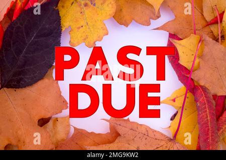 Autumn leaves, objects with Past Due text. Natural patterns, color ...