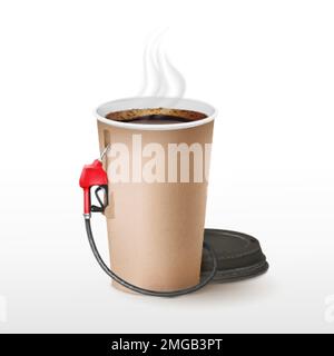 Coffee fuel. Espresso cup full of power, full energy level and gas ...