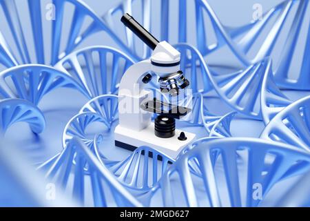 Cartoon microscope , DNA and molecules, 3d rendering. Digital drawing ...