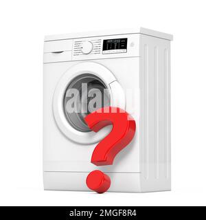 White Modern Washing Machine with Question Mark on a white background ...