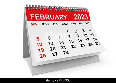 2023 Year February Calendar on a white background. 3d Rendering Stock ...