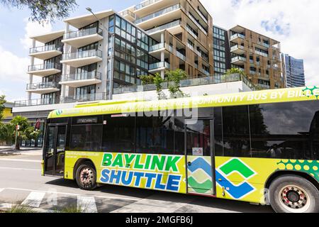 Baylink free community shuttle bus between Rhodes and Wentworth Point in Sydney Olympic Park ...