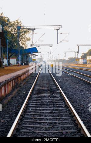 railway track, cable line goes above the rail line to pass electricity ...