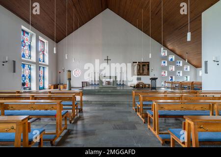 ODENTHAL, GERMANY - JULY 20, 2020: View throught the main aisle of the ...