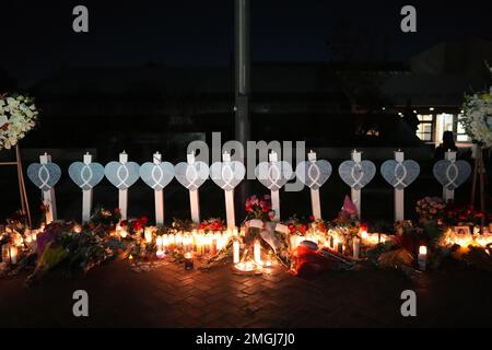 Wooden hearts with the names of mass shooting victims Valentino Marcos ...
