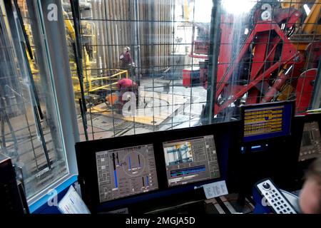 The drilling pipe can be seen on the Transocean Development Driller III ...