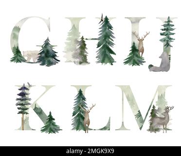 Watercolor woodland animals letters for invitation card, nursery poster ...