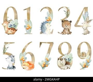 Watercolor woodland animals letters for invitation card, nursery poster ...
