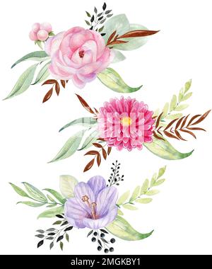 Elegant floral drawing with flower bouquets drawing one blue color on ...