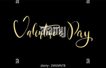 Valentine's Day Glittering Golden Hand Drawn Lettering. Shiny Holiday ...