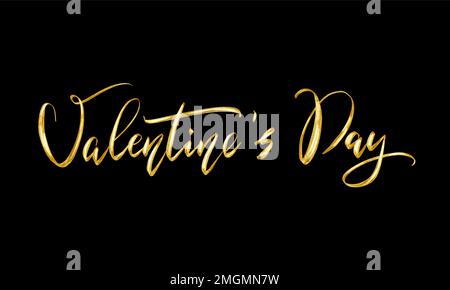Valentine's Day Glittering Golden Hand Drawn Lettering. Shiny Holiday ...