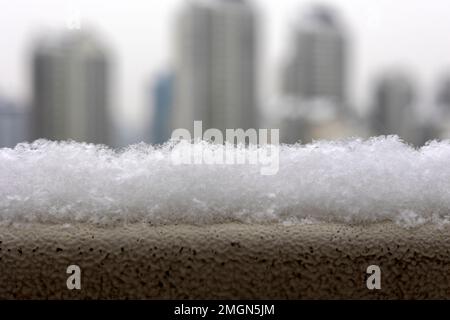 The thick snow on the fence of terrace Stock Photo - Alamy