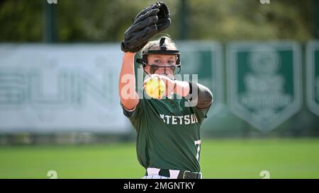 Stetson pitcher Chloe Temples (7) throws to home plate during an NCAA ...
