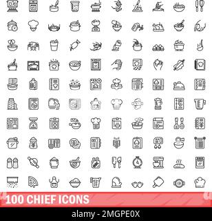 100 chief icons set. Outline illustration of 100 chief icons vector set ...