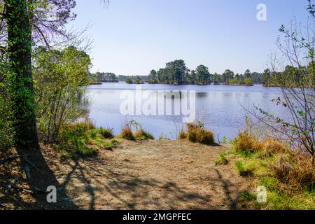 Hostens sandy beach lake with calm water in gironde france Stock Photo ...