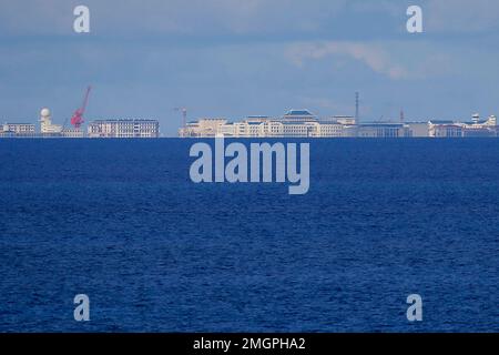 Structures from Chinese occupied Subi reef are seen near Philippine ...