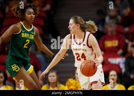 Baylor guard DiDi Richards, left, drives to the basket past Iowa State ...