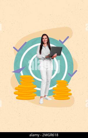 Contemporary art collage. Cheerful woman falling down into glass with ...