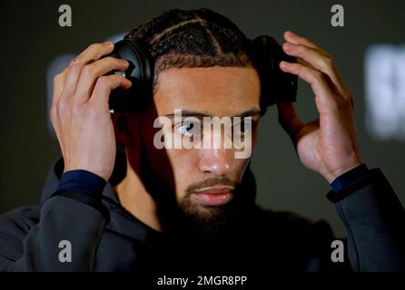 Karol Itauma during a press conference at Brent Civic Centre, London ...