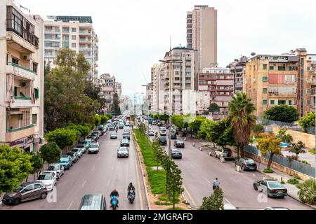 Beirut city skyline. Modern buildings, old buildings, military ...