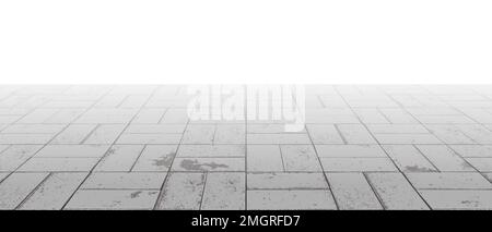 Vanishing perspective concrete block pavement vector background with texture. Tile floor surface ...