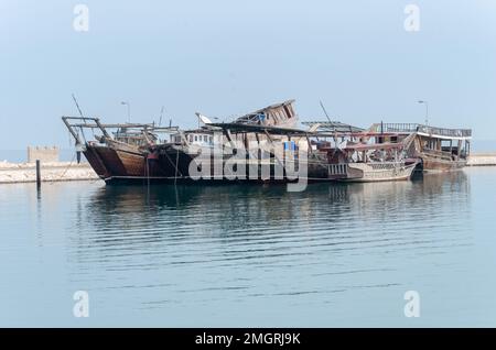 Traditional Dhow boats opposite National Museum of Qatar, Doha, Qatar ...