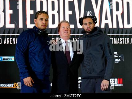 Moses Itauma with promoter Frank Warren during the Magnificent 7 press ...