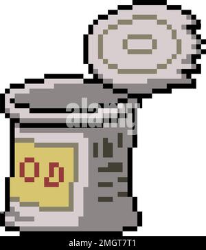 Trash can pixel art. 8 bit Wheelie bin with Garbage on white background ...